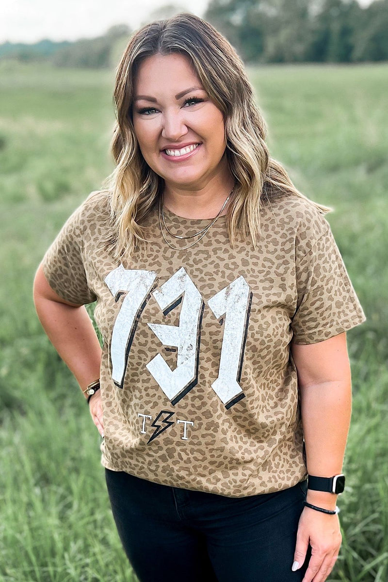 731 Area Code | Ladies' Leopard Graphic Tee – Tucked & Threaded